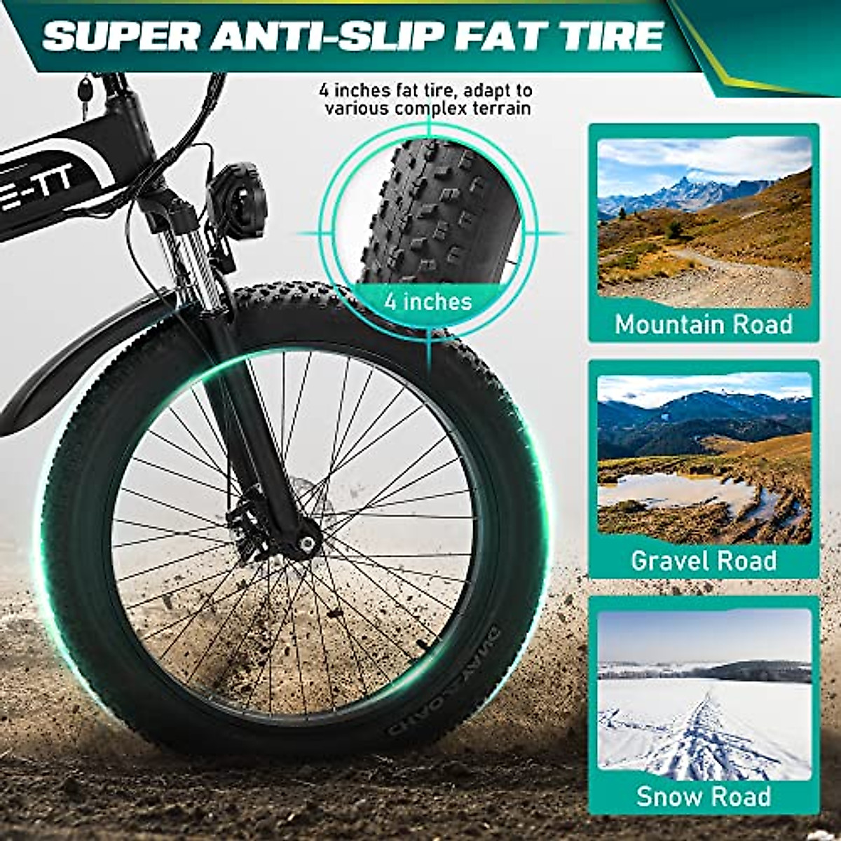 TT-EBIKE Folding Electric Bikes Adults 48V 1000W with 15Ah Removable Battery, Full Suspension 26 x 4 Fat Tire E Bikes with Shimano 7-Speed Gear for Snow Beach Mountain (1000W)