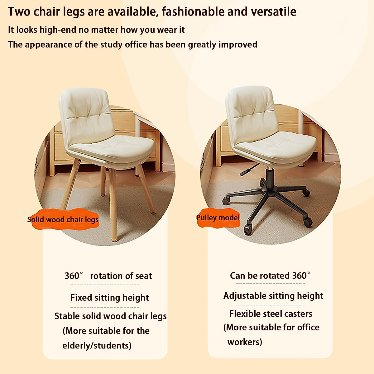 Ergonomic Desk Chair Computer Chair, Home Sedentary and Comfortable Makeup Chair, Desk Chair, Study Lift Stool, College Dormitory Backrest Swivel Chair B Orange