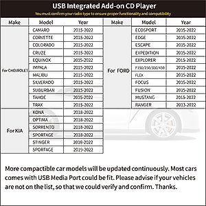 Vehicle CD Player, Cidava OE Integrated Vehicle CD Player via USB Radio Connection – (See Vehicle Fit Chart Image)