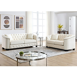 JEEOHEY Sofa,Chesterfield Sofa,Velvet Sofa Couch,Oversized Loveseat Sofa,2 Seater Sofa Chair with Button Nailhead,Upholstered Deep Seat Sofa,Futon Couches for Living Room,Bedroom,Office(Beige