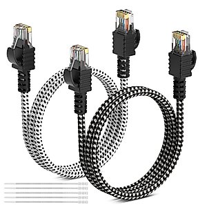 Elecan Cat 6 Ethernet Cable 2 Feet/2 Pack, UL Listed Patch Cord(from 2-300ft) Pure Copper, 10Gbps 500MHz, Nylon Braided Cat6 Cat5e Cat5 RJ45 Network Internet Cable +15 Ties-(0.61m)