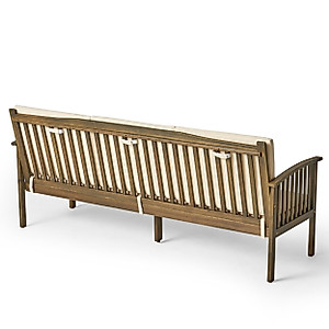 Elevon 3-Seat Patio Furniture Set, Loveseat Sofa with Soft Cushions, Outdoor Acacia Wood Conversation Set for Backyard, Balcony and Deck, Water-Resistant, Gray Patina Finish and Cream