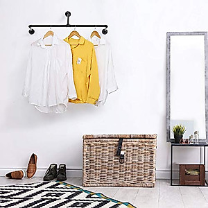 LIANTRAL Wall Mounted Clothes Rack, 32.68-Inch Industrial T-Bar Pipe Coat Hanger Clothing Rack Heavy Duty Garment Rack, Black