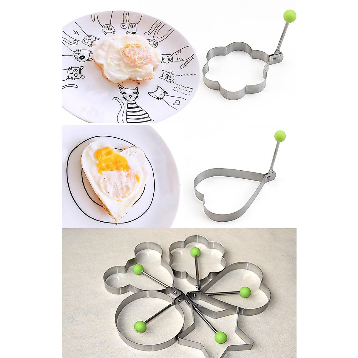 10pcs Egg Molds Egg Shaper Egg Ring For Frying Eggs Stainless Steel Nonstick Pancake Maker with Handle Egg Fryer Mold Cooking Breakfast Accessories