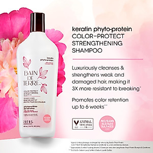 Bain de Terre Keratin Phyto-Protein Color Protect Strengthening Shampoo, Color-Safe Strengthening for Weak & Damaged Hair, Sulfate-Free, Paraben-Free, 33.8 Fl Oz
