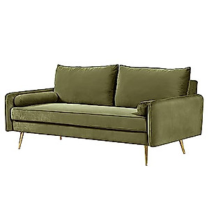 Container Furniture Direct Kent Modern Sofa, European Style Velvet Living Room Furniture with Tapered Legs, Vintage Flair, and Sleek Design, Couch, Olive Green