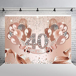 Wollmix 40th Birthday Decorations Women Backdrop Banner 7x5ft Happy 40th Bday Pink Rose Gold Balloons Party Supplies Photography Background Sign Poster 40 Fifty Years Old Photo Booth Props
