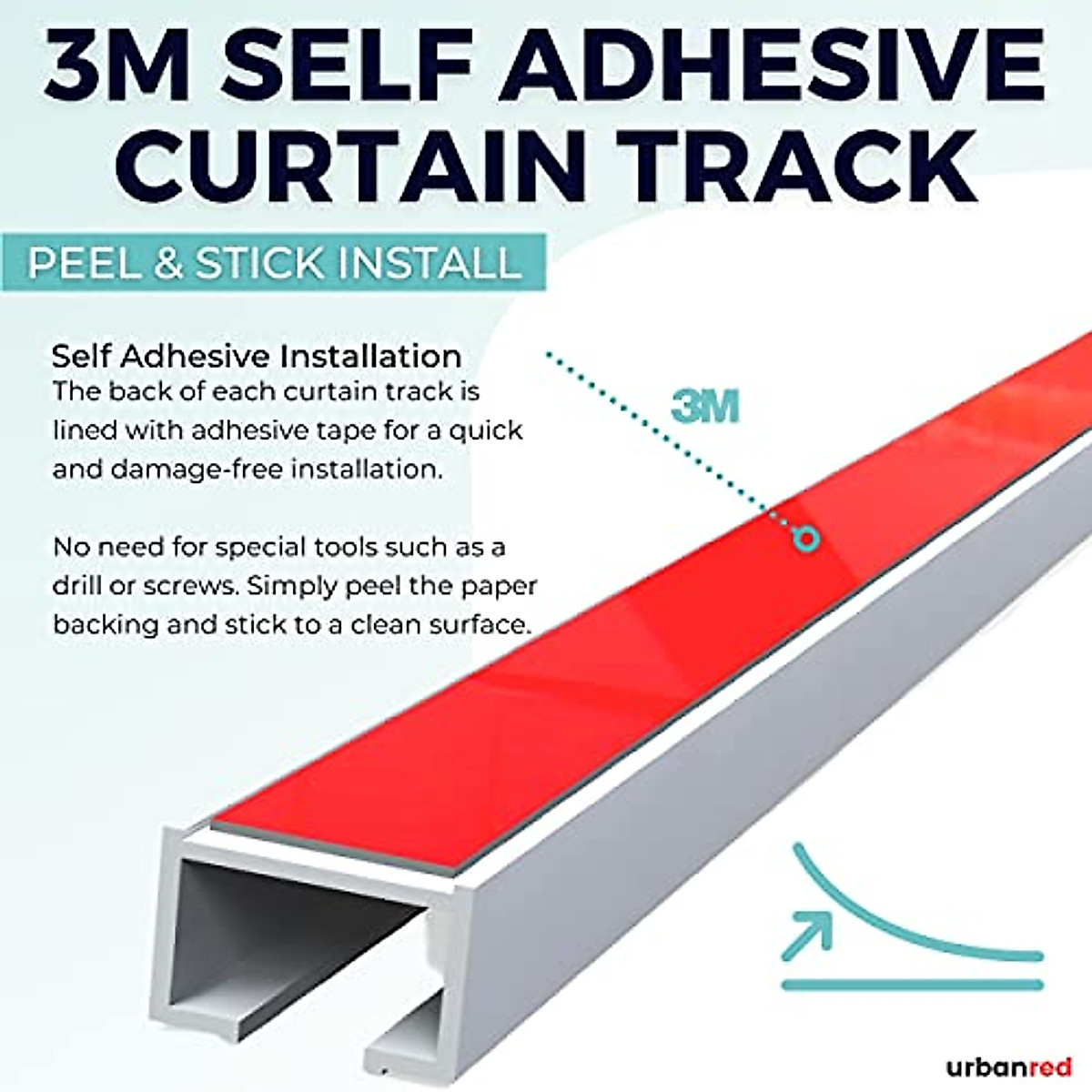 UrbanRed Self Adhesive Ceiling Or Wall Curtain Track (9.8 FT, 3 Meters) - No Drill, Screws, or Tools Curtain Rod, No Damage Curtain Track, Curtain Hangers, Adhesive Curtain Rod (Non-Flexible)