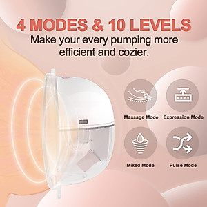 Wearable Breast Pump,PatPat Double Hands Free Breast Pump with 4 Modes 10 Levels Portable Electric Breast Pump 24mm/19mm/17mm,2 Pack Wearable Pumps Easy to Use and Clean,Leak-Proof