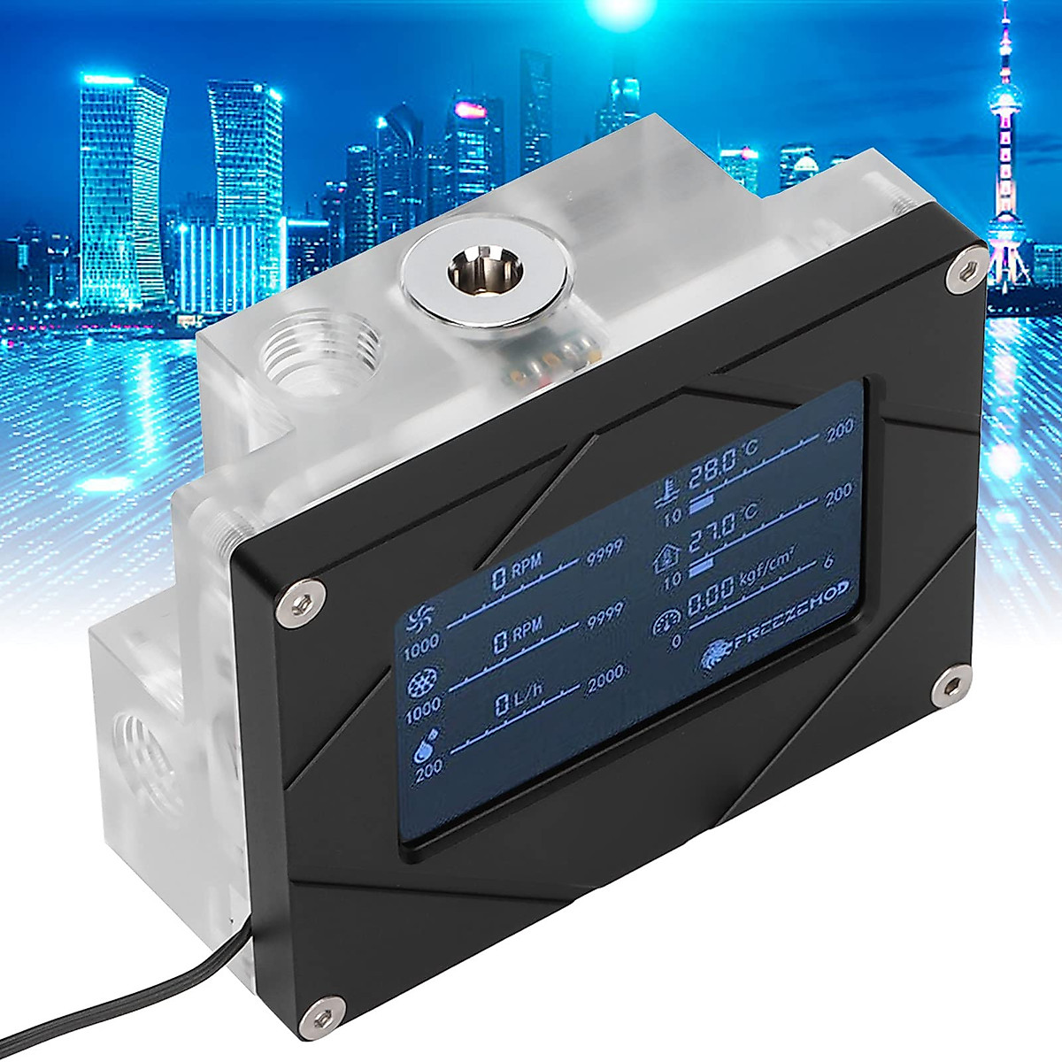 Zunate Water Cooling Temperature Meter, G1/4 Water Cooling Meter Indicator with Digital Screen, Meter Indicator for PC Water Cooling System Waterflow Temperature Monitoring