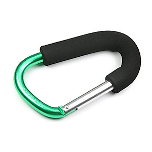 MroMax 1PC Stroller Hooks, 5.5inches Carabiner Clip, Green Easier Travel Hook, Dog Stroller Leash Hook, Soft Foam Grip, Purse Holder, Large Clips for Hanging Bags, Backpack, Diaper Organizer