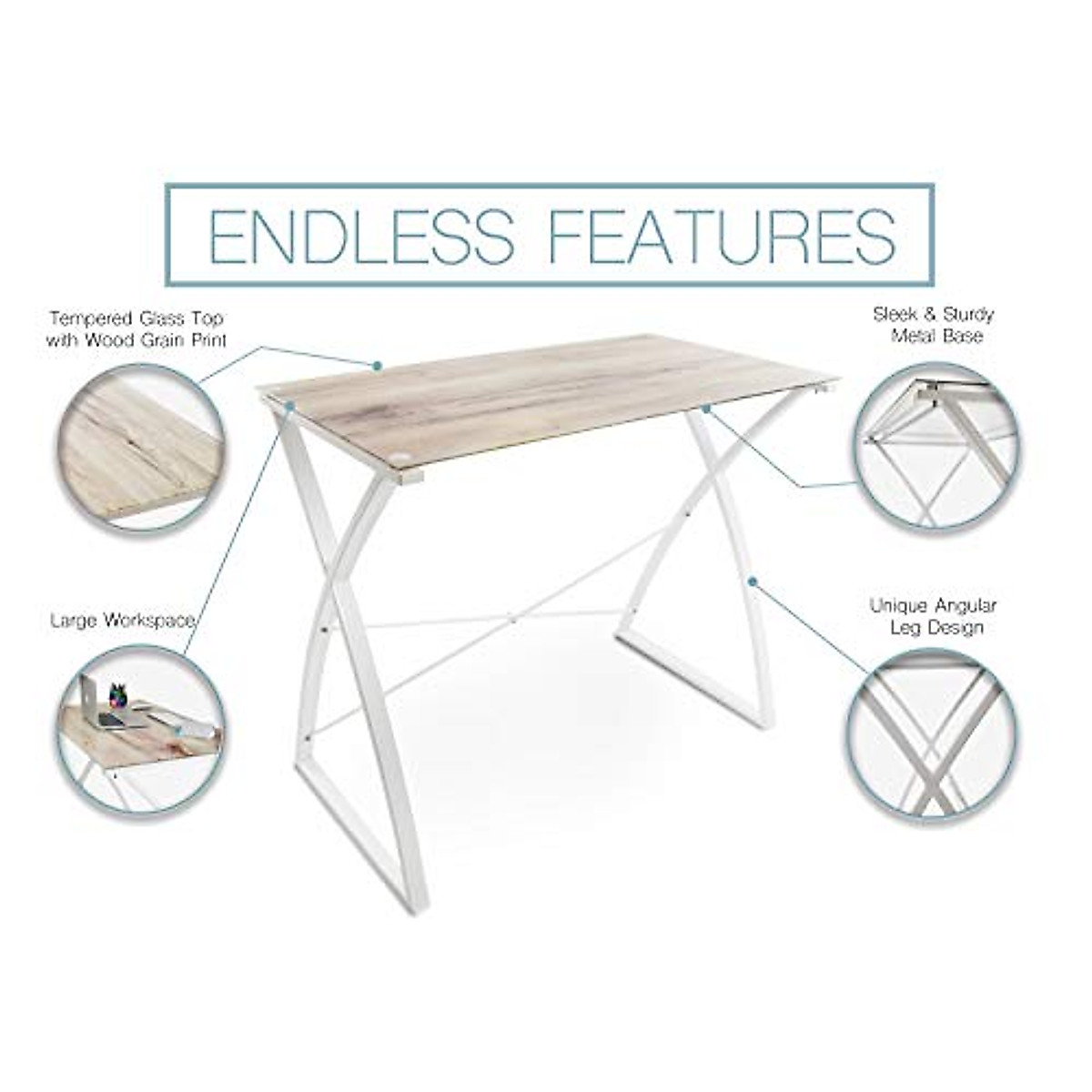 Stand Steady Joy Standing Desk | 43in Large Glass Desk | Modern Standing Desk with Tempered Glass Desktop & Wood Print | Tall Desk & Reception Table | Stand Up Desk for Home & Office (Wood Print)