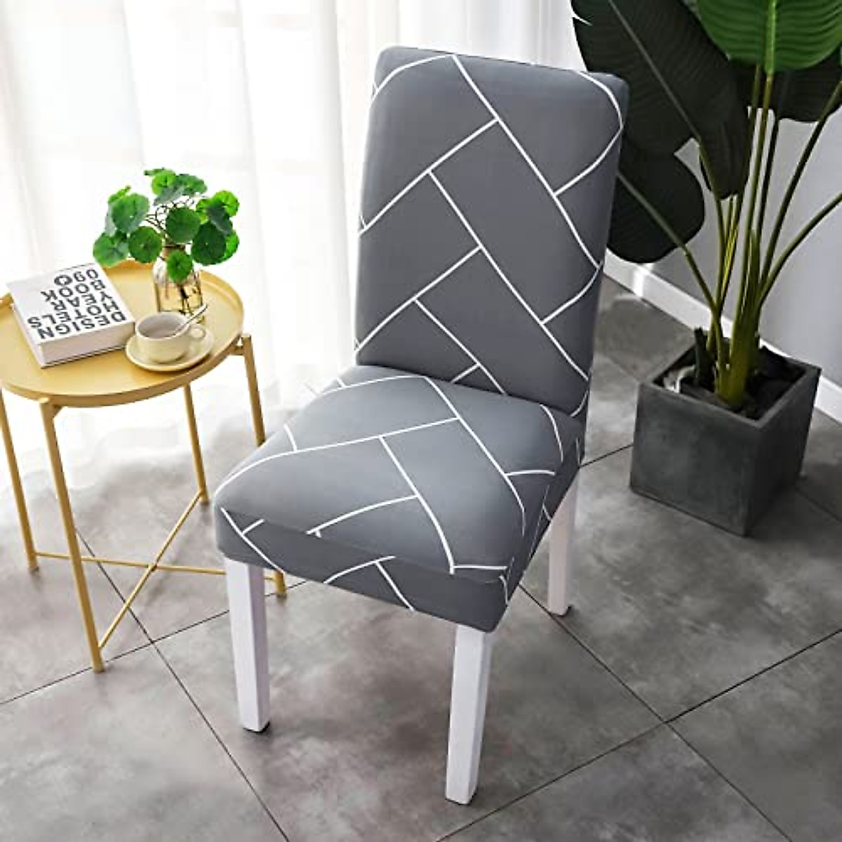 Modern Dining Chair Covers Restaurant Room Banquet Beach Universal Elasticity Jacquard Geometry Print Chair Cover A12 6pcs