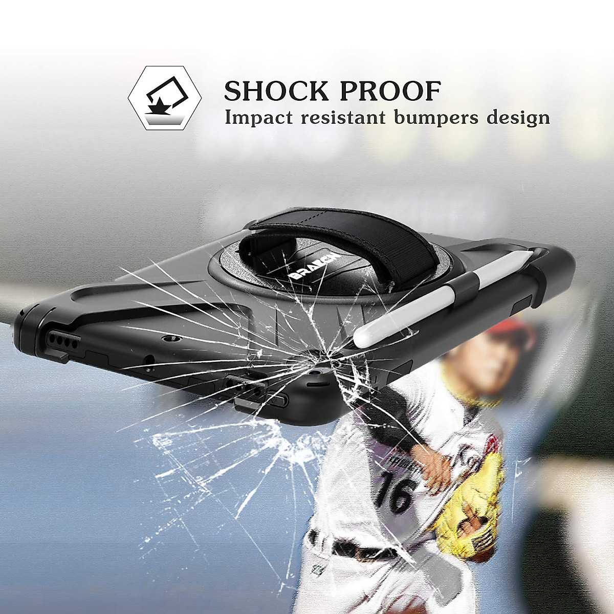 BRAECN for iPad Air 3 10.5 Case 2019,iPad Pro 10.5 Case 2017- Heavy Duty Shockproof Case Cover with Pencil Holder,Rotating Stand/Hand Strap,Carrying Shoulder Strap Fit iPad Air 3rd Gen Case 10.5-Black