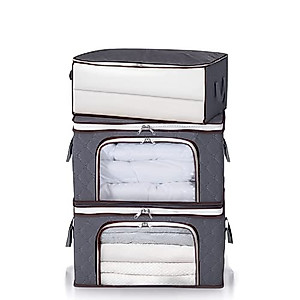Clothes Storage Bags - Large Capacity Blanket Coats, T-shirts and Comforter Storage Bags, 3 pack Organizer Foldable Storage Cubes and Closet Clothes Storage Bins, with Reinforced Handles and Clear Window