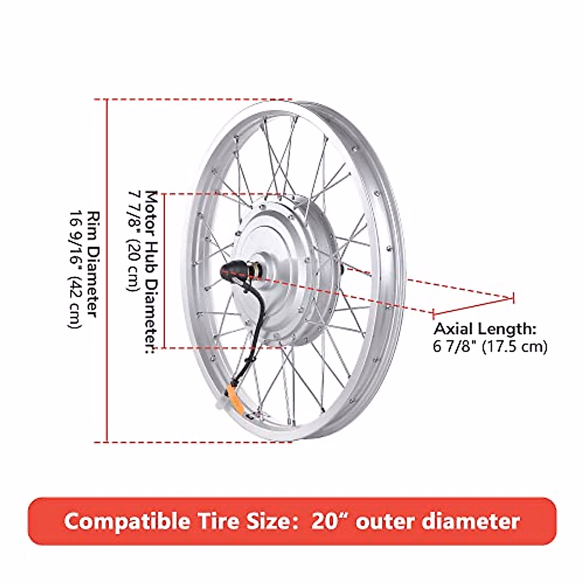 AW Electric Bicycle Front Wheel 20" E-Bike Conversion Kit 36V 750W Ebike Wheel Kit Thumb Throttle Hub Bicycle Conversion Motor Kit