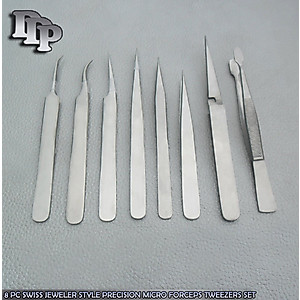 8 Pc Swiss Jeweler Style Precision Micro Forceps Tweezers Set