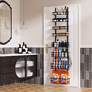 Highpro Over the Door Spice Rack Organizer Pantry, 8-Tier Hanging Pantry Door Storage with Detachable Metal Baskets & Wooden Boards for Kitchen, Bathroom, and Closet Organization