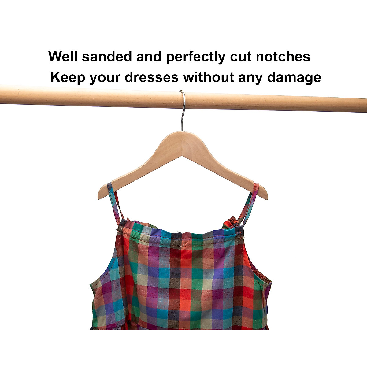 Wood Dress Hangers Kids Baby Children Toddler Wooden Shirt Coat Hangers with Notches and Anti-Rust Chrome Hook Pack of 10 (Natural) HL02N