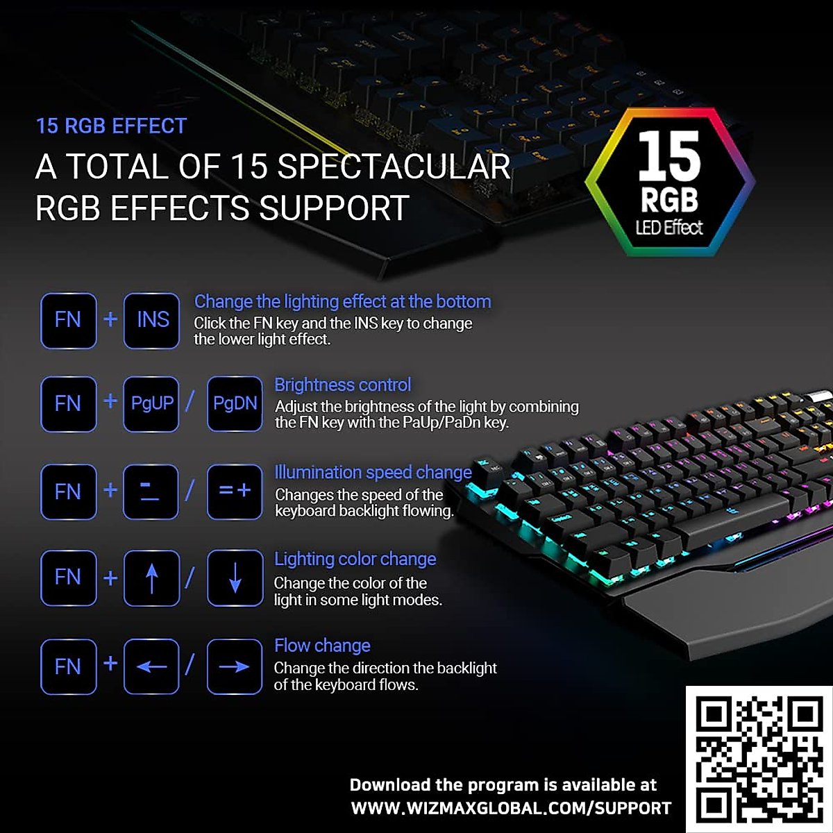 WIZMAX Keyboard ZK1 Professional Wired Mechanical Gaming Keyboard, Kailh Box Linear Switches, RGB, Detachable Magnetic Palm Rest, Multimedia Keys, Volume Control Wheel, Aluminum Top (104 Keys, Black)