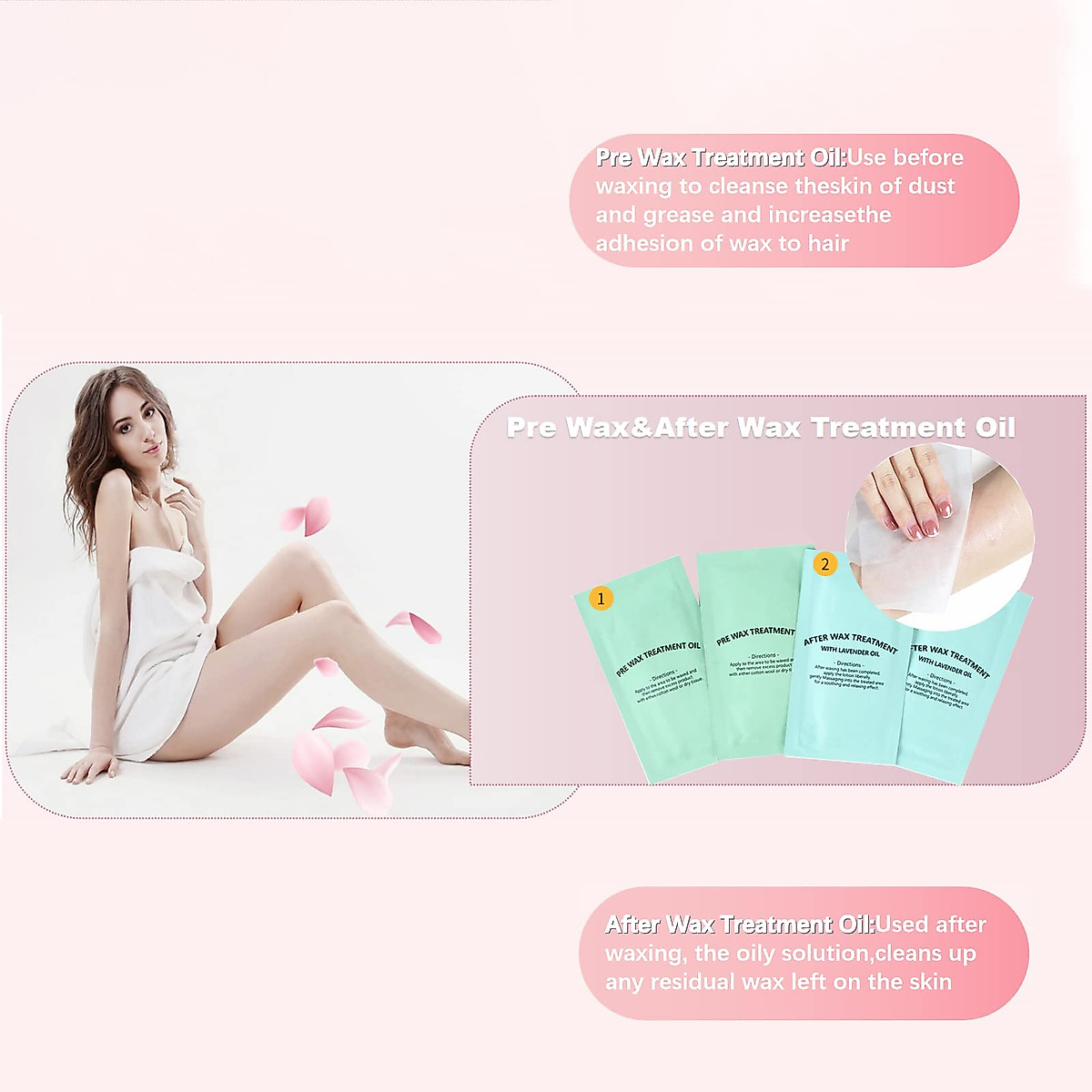 FAECEYER Waxing Kit for Hair Removal, Wax Kit, Roll On Wax Warmer Machine with 2 Wax Refill Cartridges, 100 Wax Strips, 10 Treatment Oil Papers, Portable Design for All Body Parts