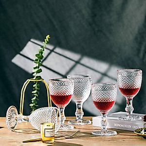 Chroma Beverage Goblet Glasses 10.6 oz. set of 6 Clear Vintage Embossed Glassware for Refreshments Iced-tea Soda Juice Water Perfect for Dinner Parties Bars Restaurants