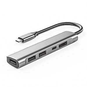 USB C to Display Multiport Adapter, Portable Type-C Hub to DisplayPort, USB-C Charging Port, 3 USB 2.0 for MacBook Pro/Air Type C Laptops