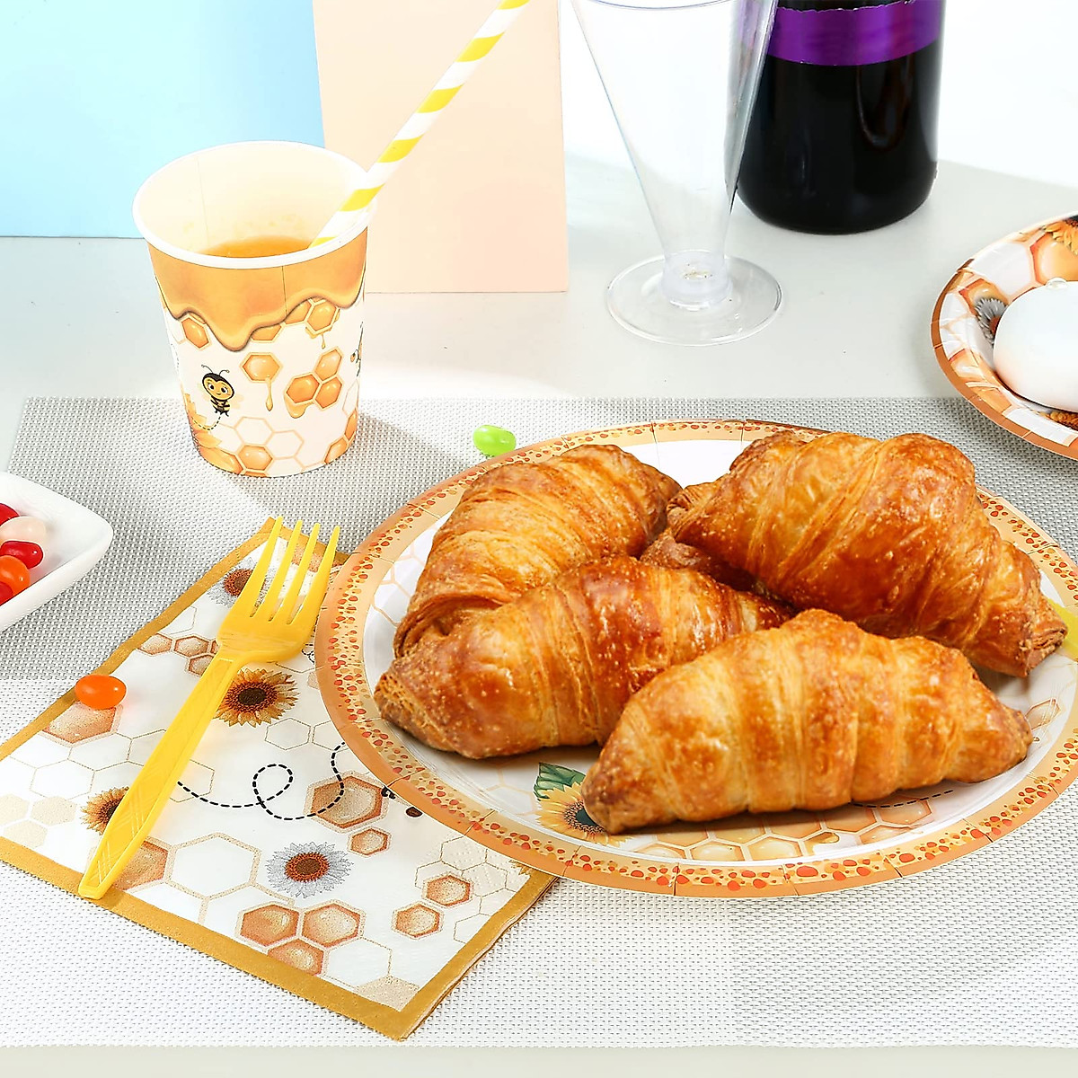 194PCS Bumble Bee Themed Party Supplies Bee Party Decorations - Bee Paper Plates and Napkins, Tablecloth, Tableware, What Will It Bee Gender Reveal Birthday Baby Shower Party Supplies, Serves 24