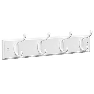 SONGMICS Wall-Mounted Coat Rack, Hook Rack, 4 Dual Metal Hooks, for Coats, Bags, Keys, in the Entryway, Bedroom, Living Room, White ULHR23WT