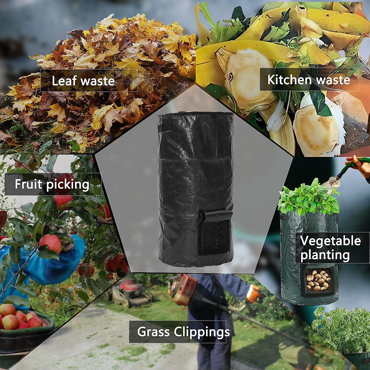 Compost Bin Bags 34 Gallon Garden Compost Bags Outdoor Reusable,Organic Waste Kitchen Garden Yard Compost Bag Collapsible Leaf Lawn Bags Gardening Container (Black 2pcs)