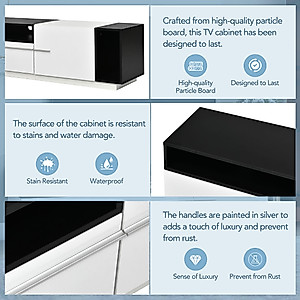 Merax Two-Tone Design Stand with Silver Handles, UV High-Gloss Media Console for Television Up to 70", Chic Style TV Storage Cabinet for Living Room, 66.8 inch Length, White