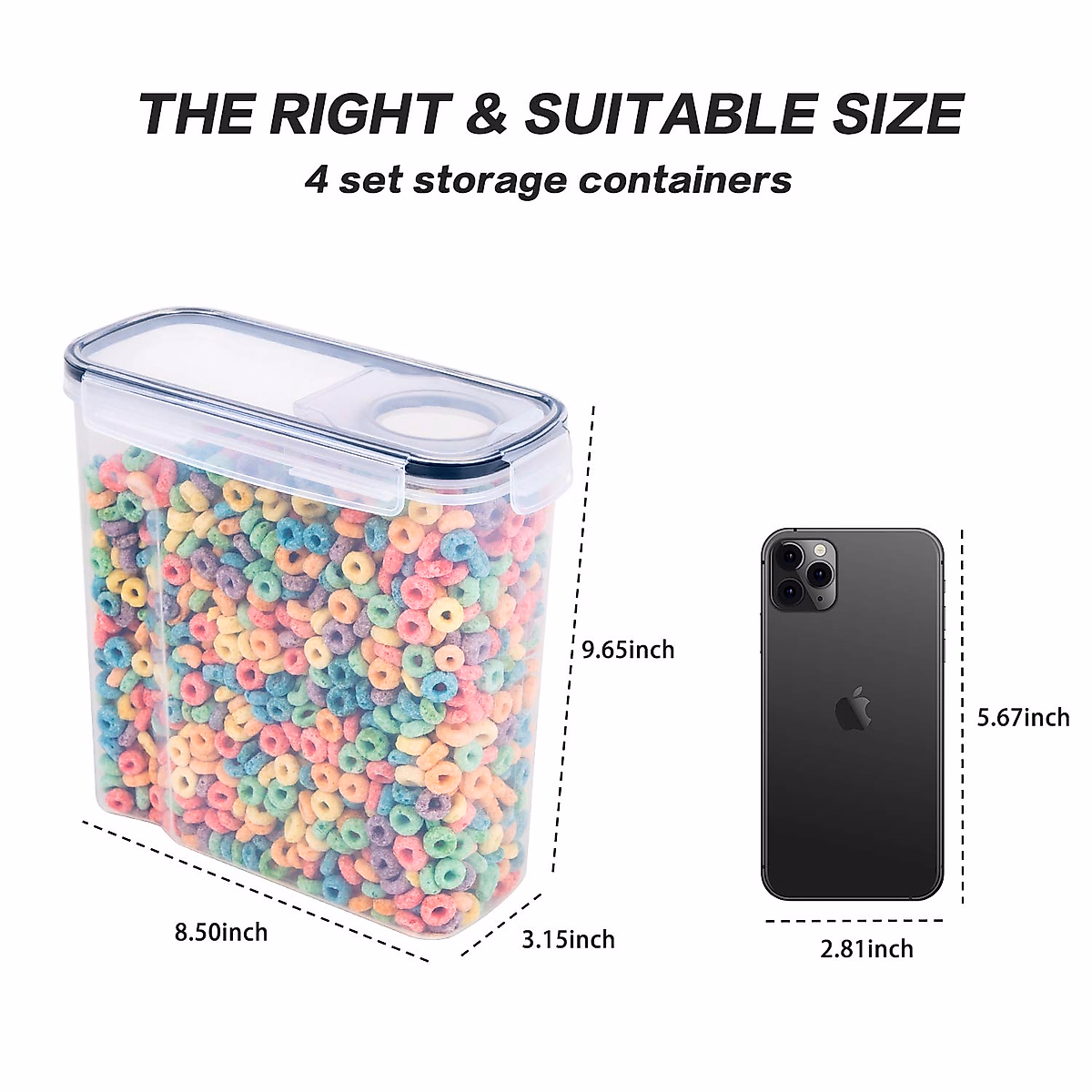 FOOYOO Cereal Containers Storage Set - 4 Piece Airtight Large Dry Food Storage Containers(135.2oz), BPA Free Dispenser Plastic Cereal Storage Containers with 16 Labels & Pen