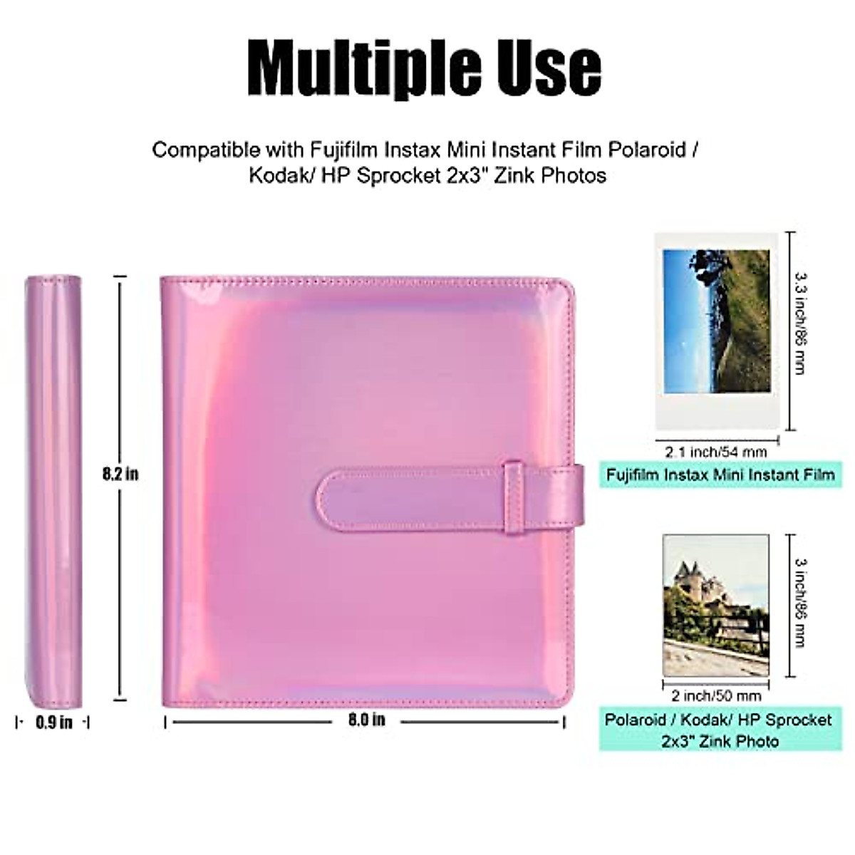 256 Pockets Photo Album for Fujifilm Instax 11 12 9 40 Mini Camera, Polaroid Camera, Photo Album for Fujifilm Instax Mini Evo Liplay 90 8 7+ Instant Camera, Polaroid HP Zink 2x3" Photos (Magic Pink)