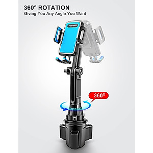 TOPGO Cup Holder Phone Holder, [No Shaking & Height-Adjustable Pole] Car Cup Holder Phone Mount, Cell Phone Cradle for iPhone iPhone 14 and More Smart Phone(Blue)