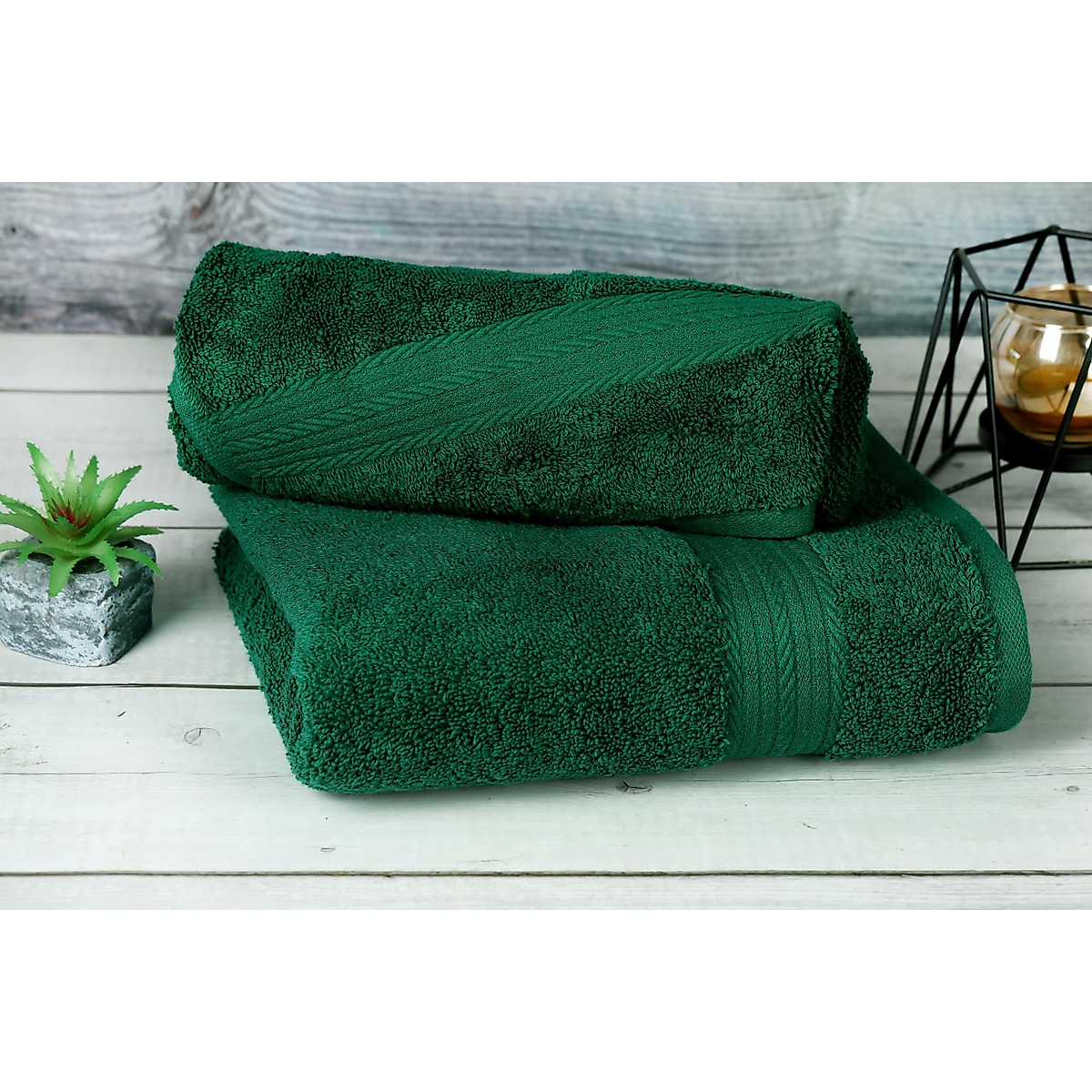 Ample Decor Hand Towels 18 X 28 Inch 600 GSM 100% Cotton, Premium Soft Absorbent - 2 Pcs - Green