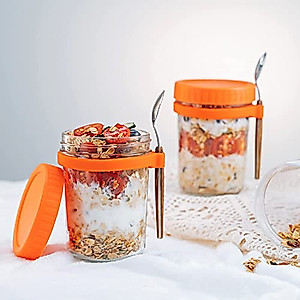 SMARCH Overnight Oats Jars with Lid and Spoon Set of 2, 16 oz Large Capacity Airtight Oatmeal Container with Measurement Marks, Mason Jars with Lid for Cereal On The Go Container (Emerald Green)