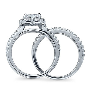 BERRICLE Sterling Silver Halo Wedding Engagement Rings Cubic Zirconia CZ Heart Insert Ring Set for Women, Rhodium Plated Size 7