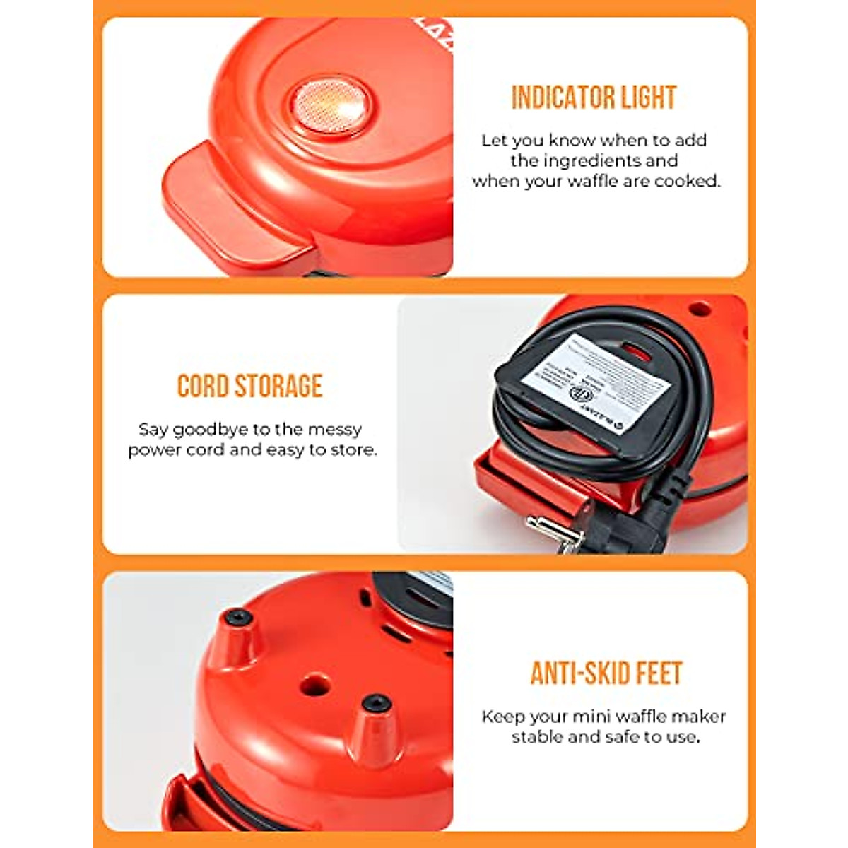 Mini Waffle Maker, Small Waffles Iron Keto Chaffles Single Compact Design Nonstick, Breakfast, Snacks, Hash Browns, 4 Inch Red 550W BLAZANT