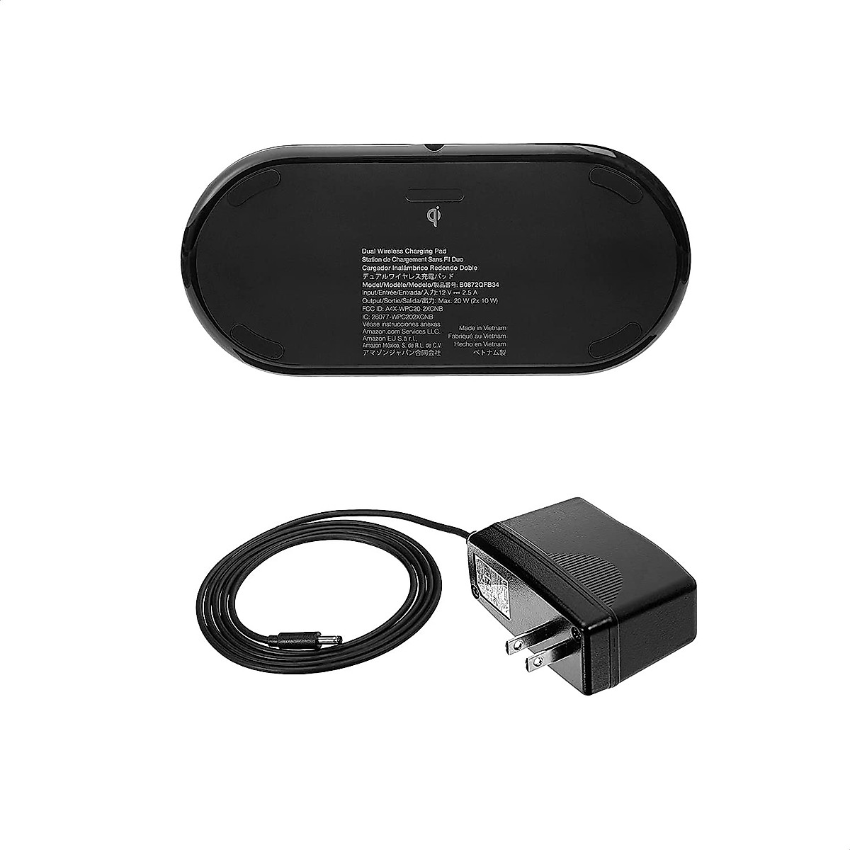 Amazon Basics Qi Certified Dual 10W Wireless Charging Pad - Includes AC Adapter, Black