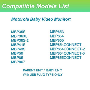 for Motorola MBP854CONNECT MBP854 Baby Monitor Charger Power Cord Replacement Adapter Supply Compatible with MBP854CONNECT-2 MBP854CONNECT-3 MBP855CONNECT MBP853CONNECT MBP35S MBP36XL 5.0V, 6.6Ft