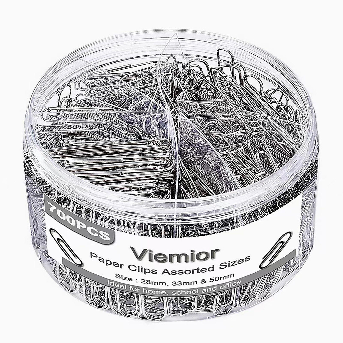 Paper Clips Assorted Sizes, Viemior 700pcs Paper Clips Paperclips for Paperwork - Large Paper Clips, Medium and Small Paper Clips (50 mm, 33mm & 28 mm) - Silver