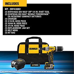 DEWALT 20V MAX XR Cordless Rivet Tool, 1/4", Battery and Charger Included (DCF414GE2)