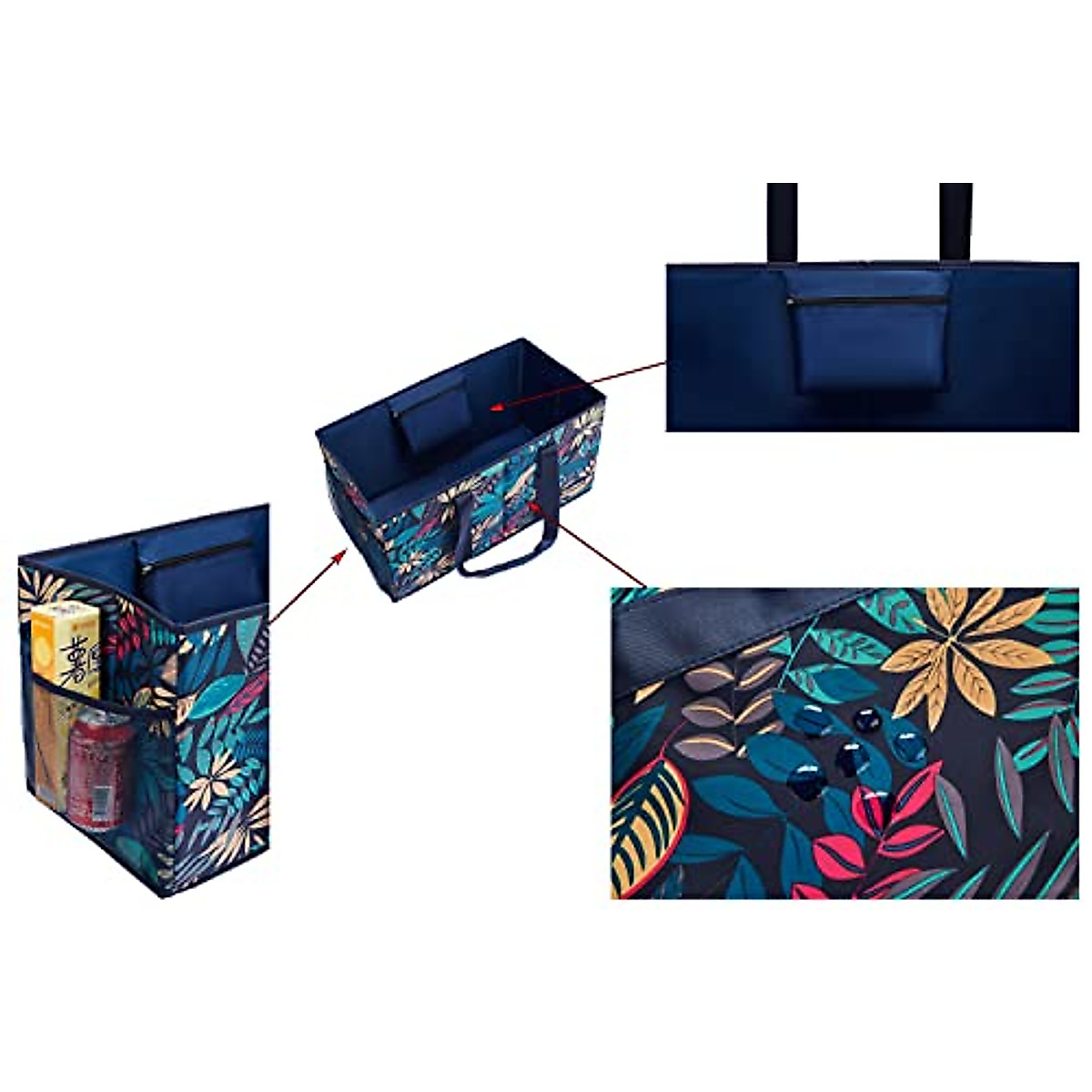 YELAIYEHAO Extra Large Utility Tote Bag - Oversized Collapsible Pool Beach Canvas Basket (1-open, BlueLeaf)