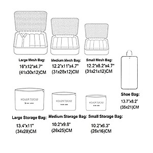 Laebevon 7 Set Packing Cubes with Shoe Bag Travel Luggage Organizer, Blue Flower)