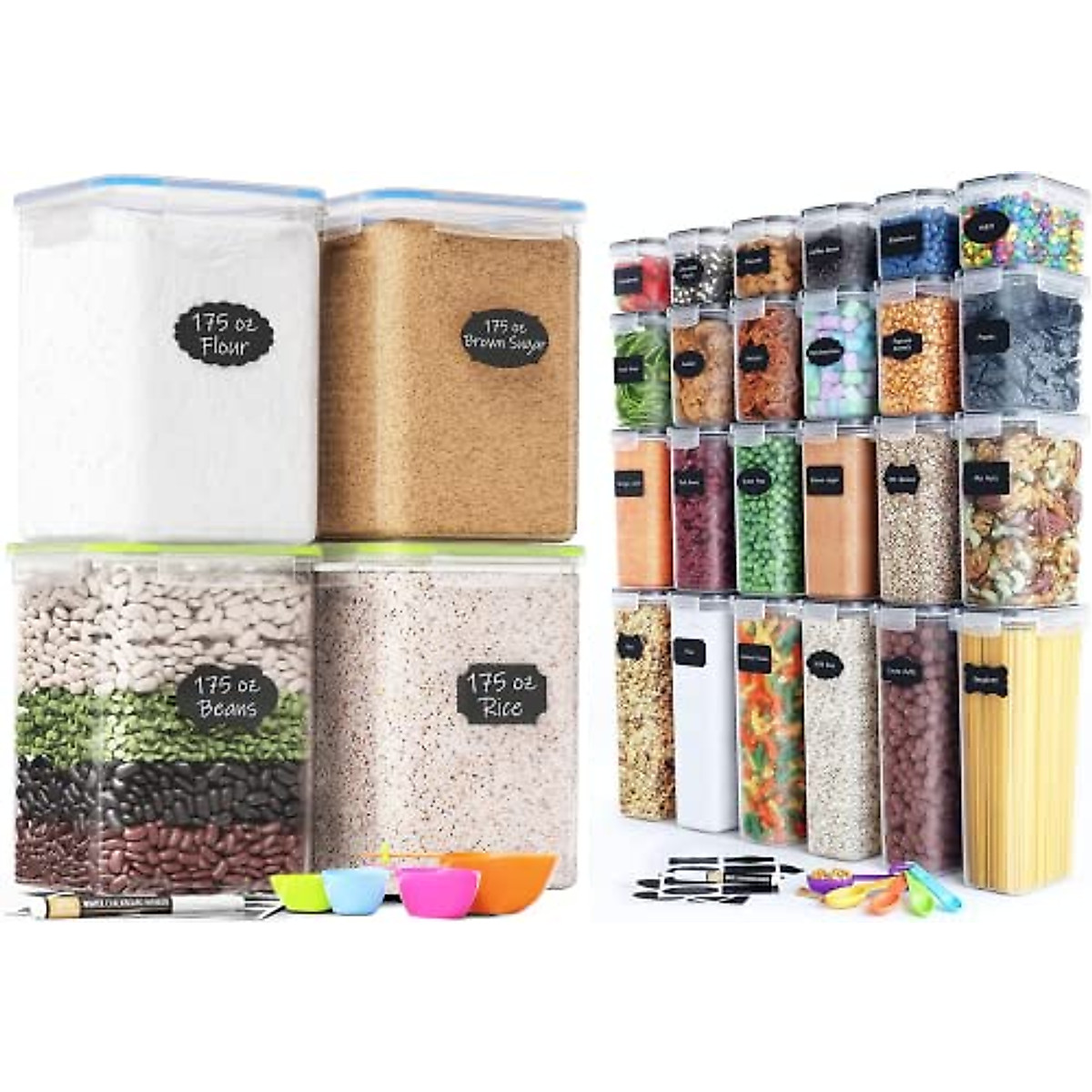 Chef's Path Bundle of Extra Large and Variety Airtight Food Storage Containers - Pack of 28 BPA Free Kitchen Canisters for Cereal, Rice, Flour, Bulk Food Storage - Free Labels, Marker and Spoons