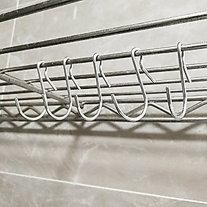 LJY 50 Pieces Clip Type Pot Rack Hanging Grid Hooks S Shaped Metal Hangers with Plastic Storage Box for Kitchen Bedroom Office Wire Shelving Pegboard