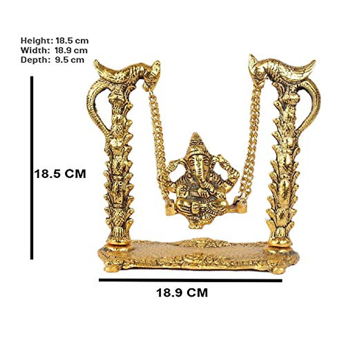 KridayKraft Metal Ganesh Ji on Swing Jhula Statue (Gold Standard)