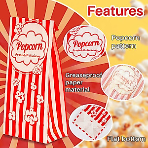 MAQIHAN 50 Popcorn Bags Individual Servings - Flat Bottom Paper Popcorn Food Bags Party Pop Corn Sleeves Bulk Carnival Halloween Snack Packs Gift Favor Treat bolsas para palomitas Movie Night Supplies