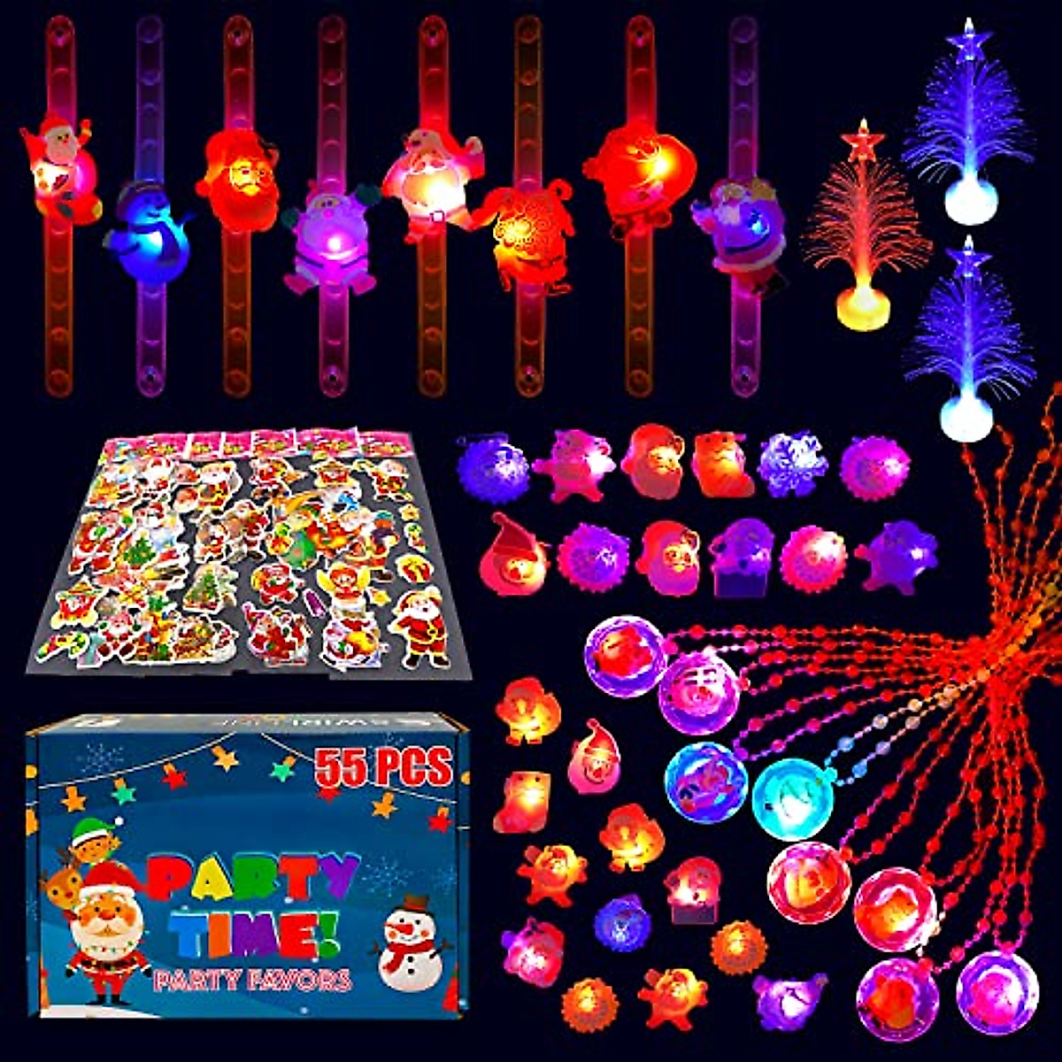 S SWIRLLINE 125 PCS Light Up Party Favors for Kids Prizes - Glow in The Dark Bulk Toys Pinata Fillers - Christmas Stocking Stuffers and Glow Party Supplies