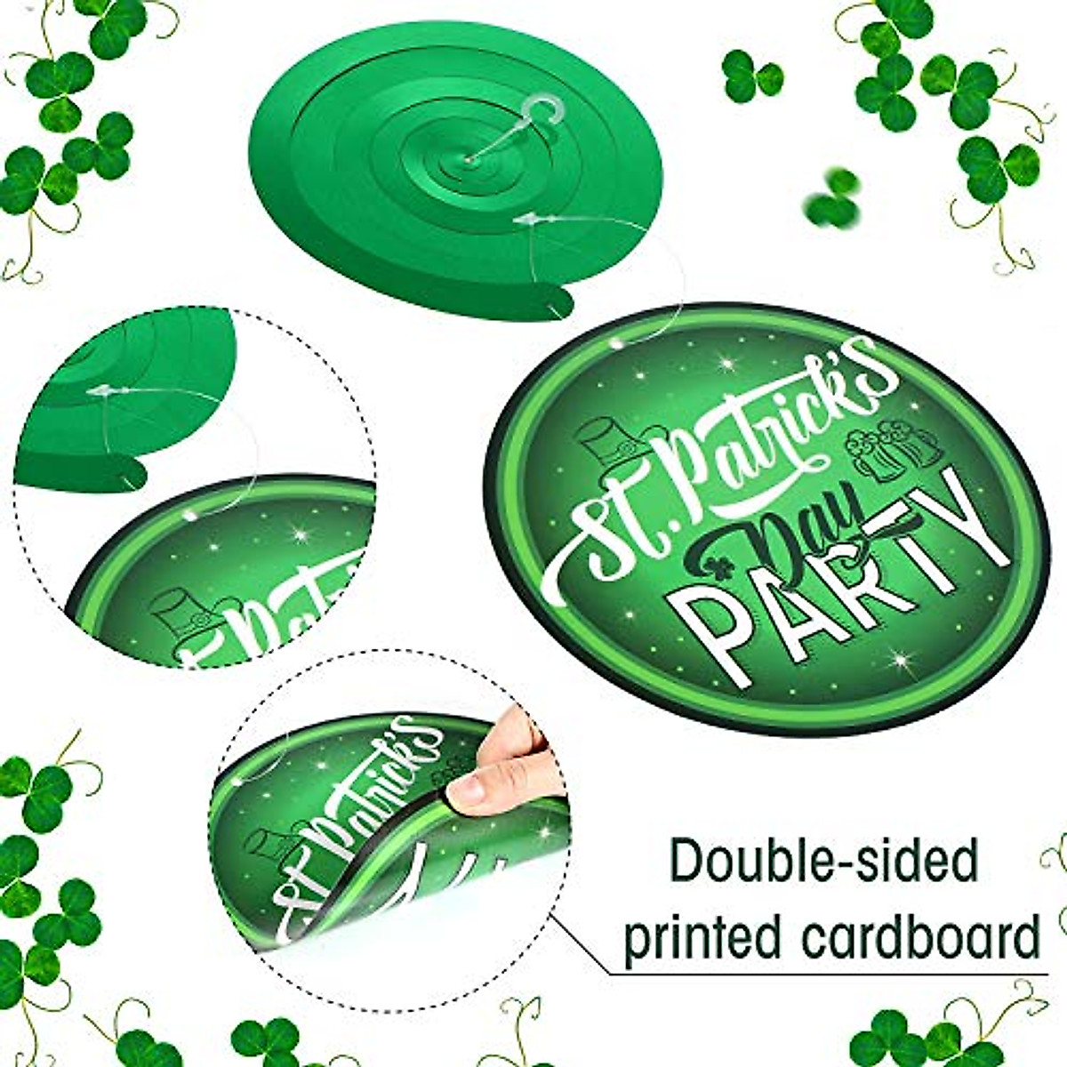 30 Pieces St. Patrick's Day Decorations, Green Lucky Irish Shamrock Clover Leprechaun Horseshoe Sign Foil Hanging Swirls Ceiling Decor for Saint Patrick Party Lucky Day Home Party Favors Supplies